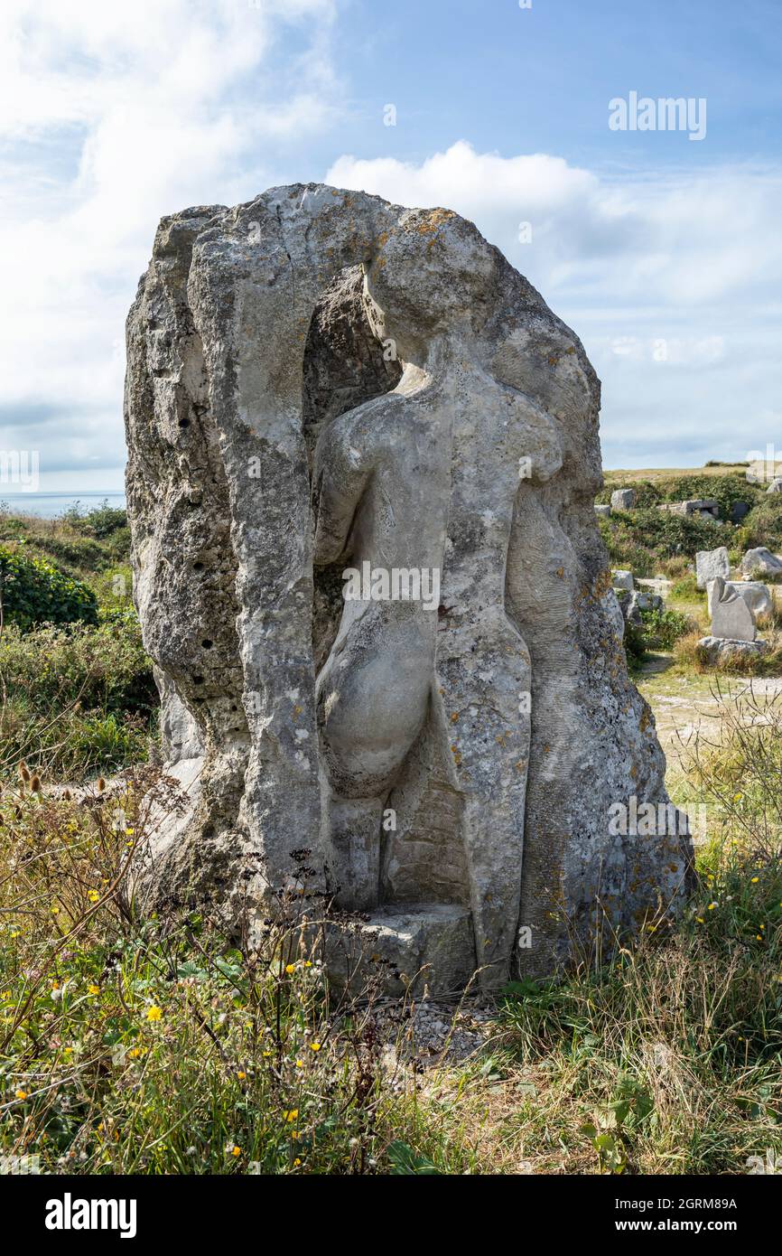 Stone carved figure at Tout Quarry Sculpture Park and Nature Reserve a ...