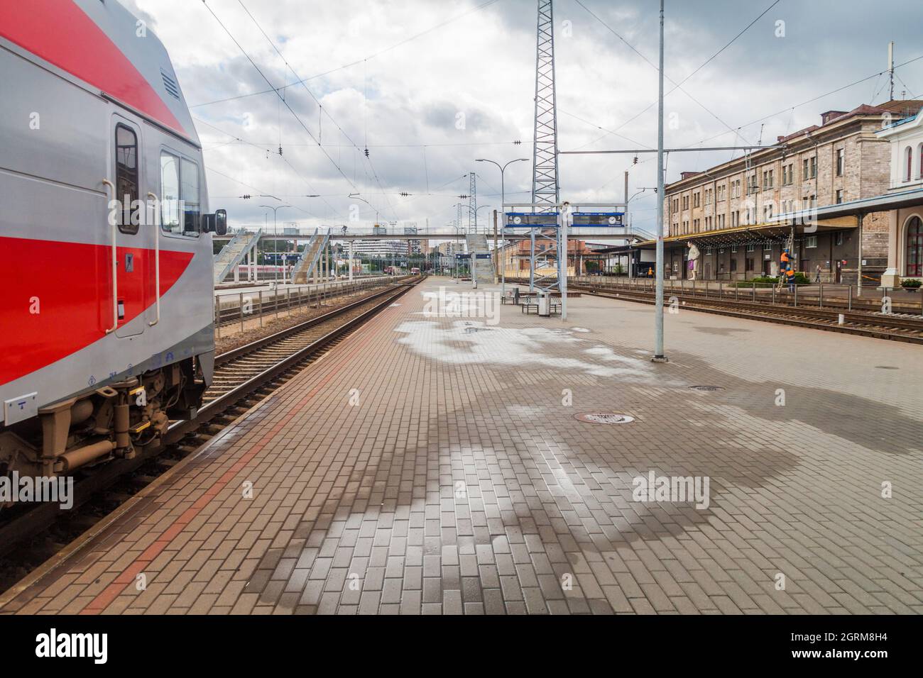 VILNIUS, LITHUANIA - AUGUST 16, 2016: Trains at the main Train Station ...