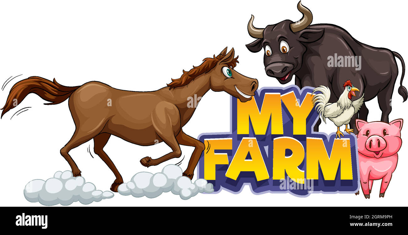 Font design for word my farm with many farm animals Stock Vector Image ...