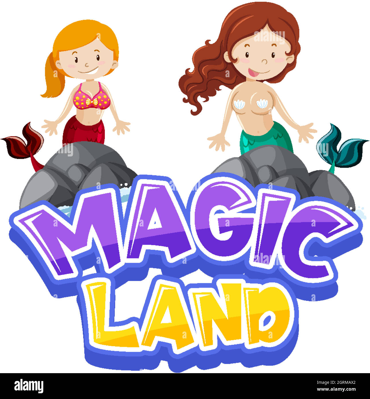 Font design for word magic land with two mermaids Stock Vector Image ...