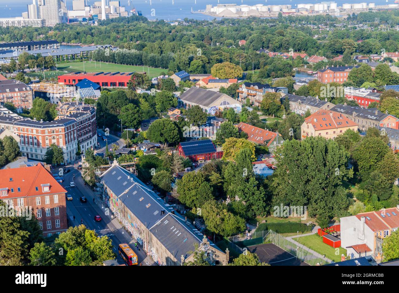 Aerial view of Freetown Christiania in Copenhagen, Denmark Stock Photo ...
