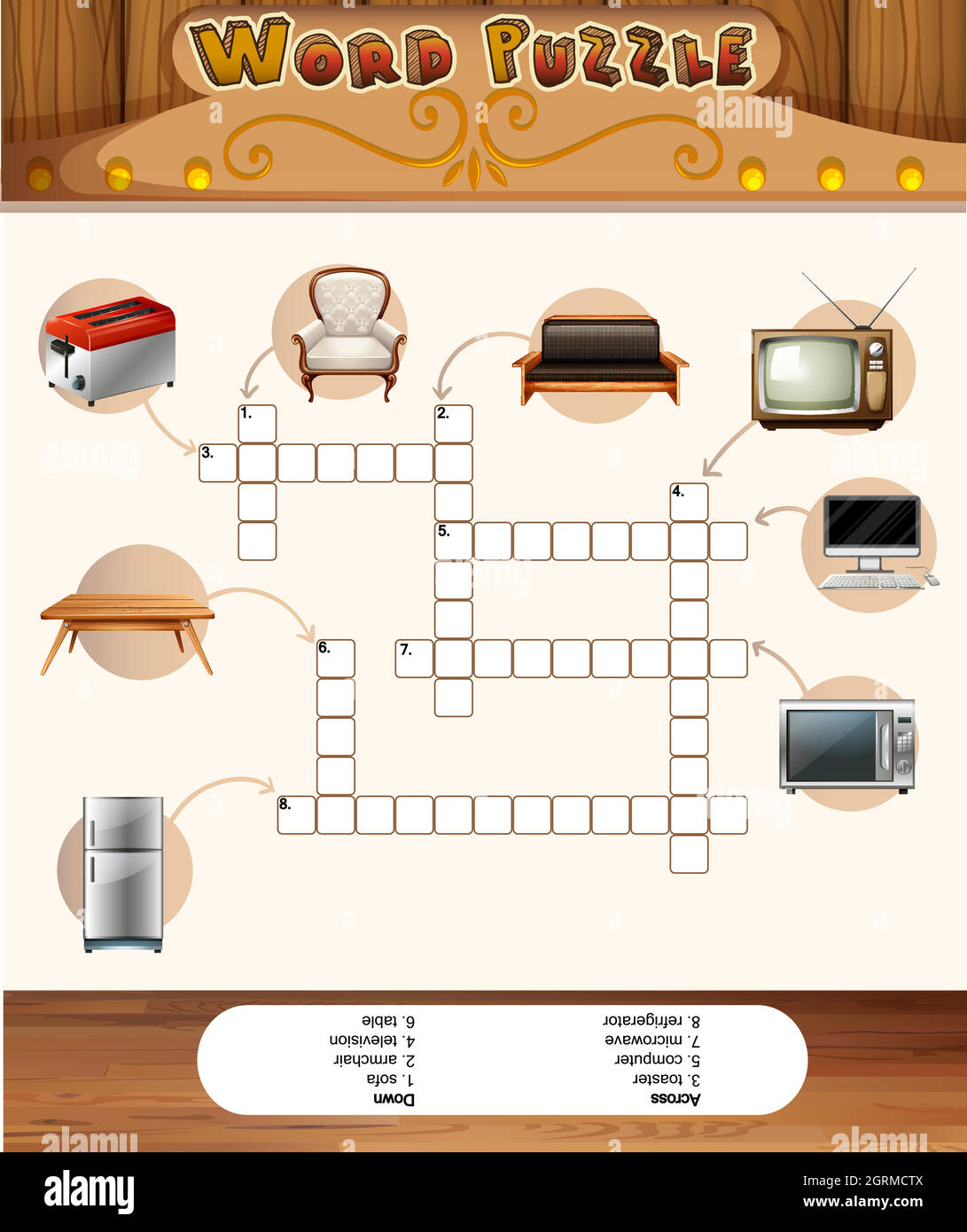 Word puzzle game with objects in the house Stock Vector Image & Art - Alamy