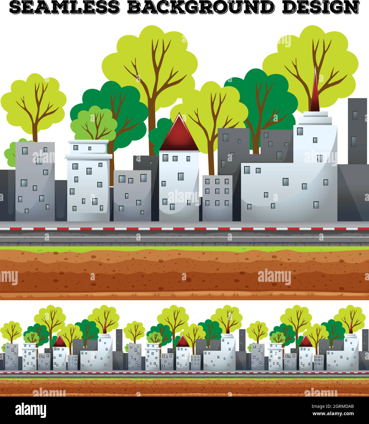 Seamless background design with buildings on the road Stock Vector ...