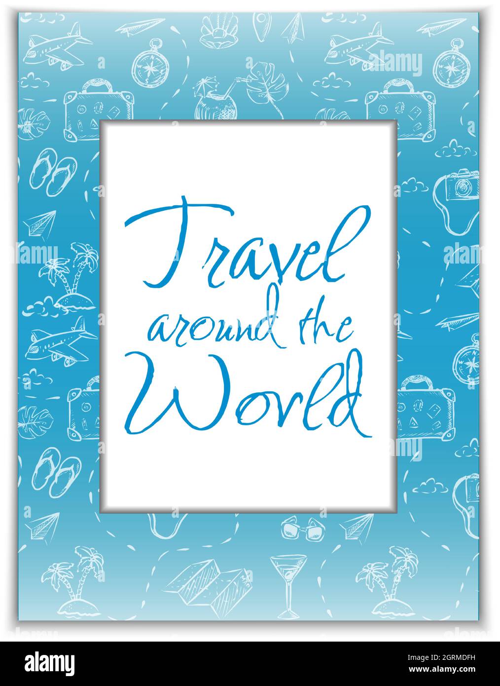 Vector travel around the world banner fifth hand drawn frame with ...
