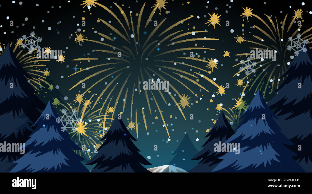 Forest with celebration fireworks scene Stock Vector Image & Art - Alamy