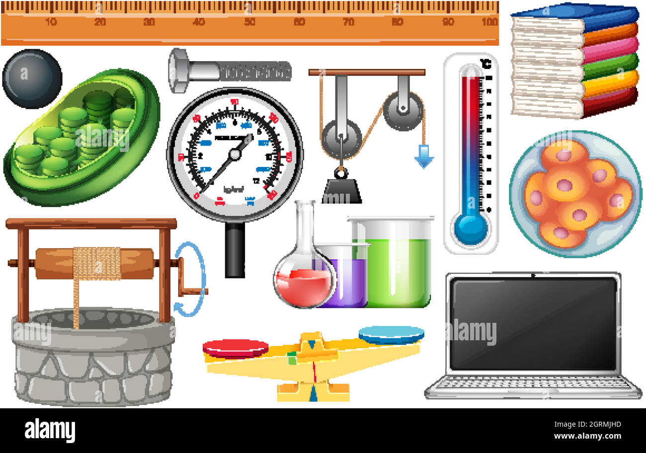 Large set of science equipments on white background Stock Vector Image ...