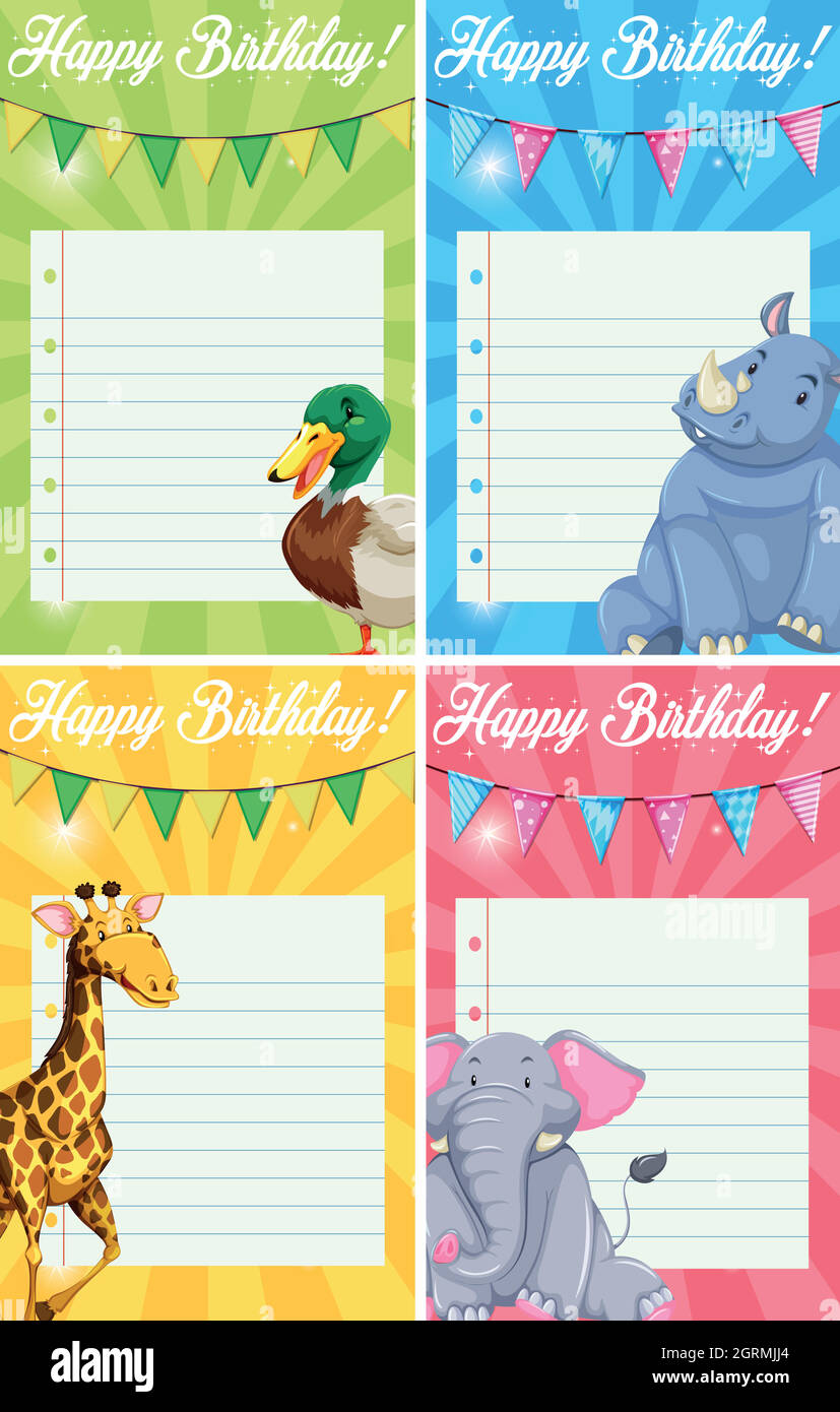 Set of animal happy birthday cards Stock Vector Image & Art - Alamy