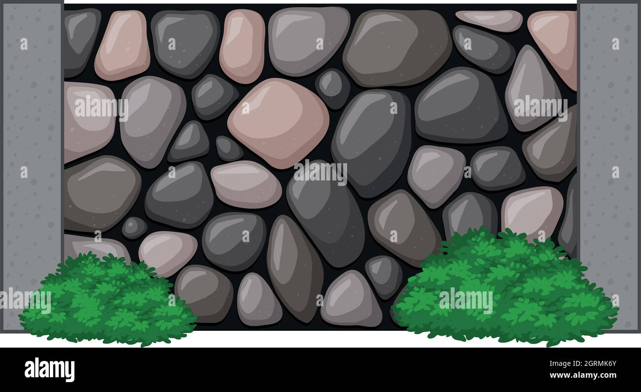 Stone wall with green bush Stock Vector Image & Art - Alamy
