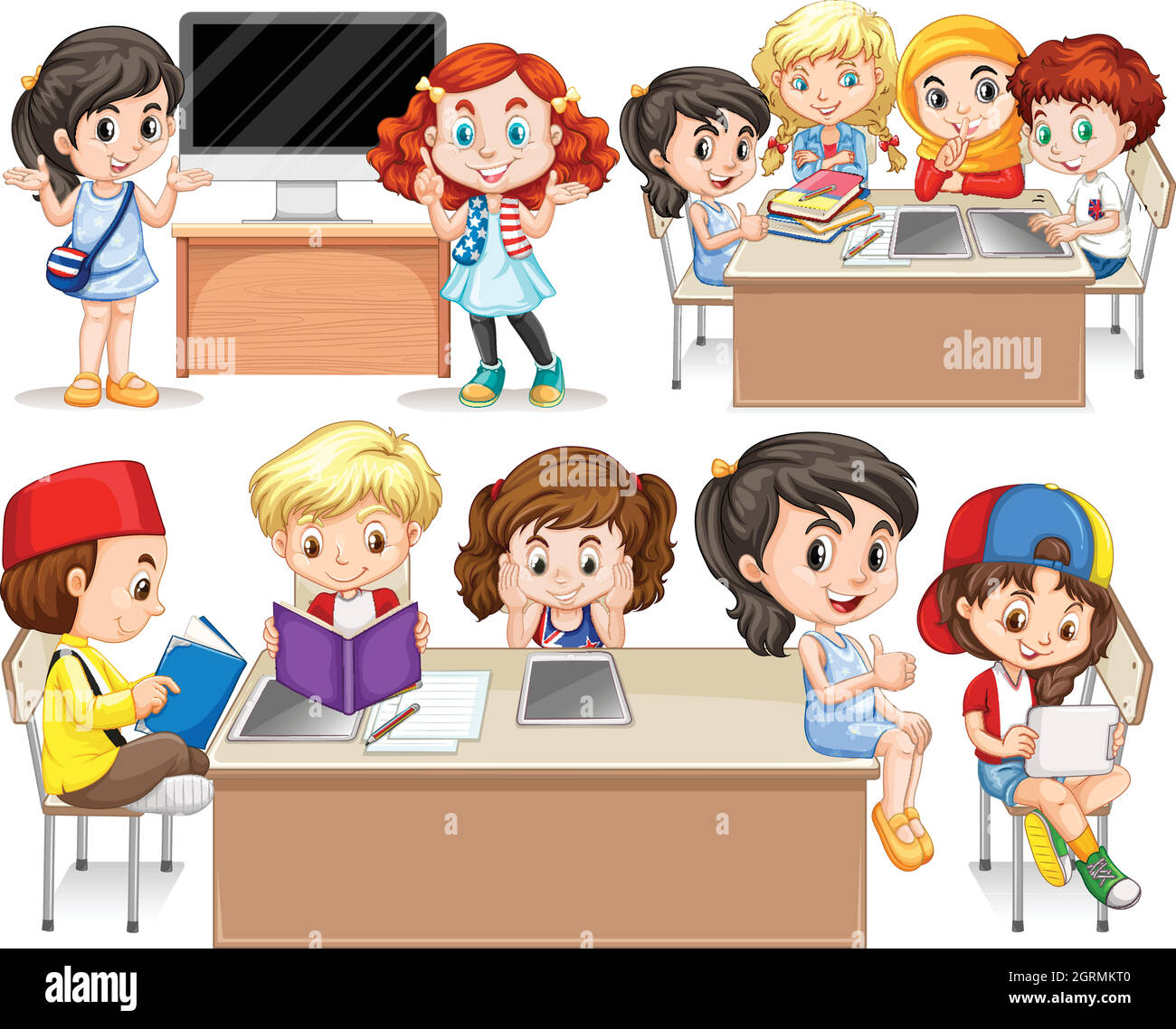 Children studying at their desk Stock Vector Image & Art - Alamy