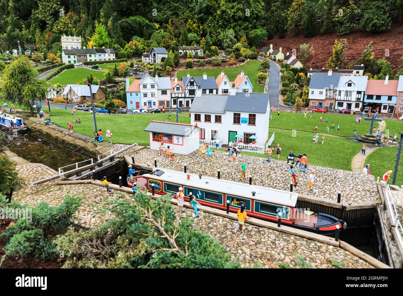 A barge or narrowboat on the canal at Babbacombe Model Village ...