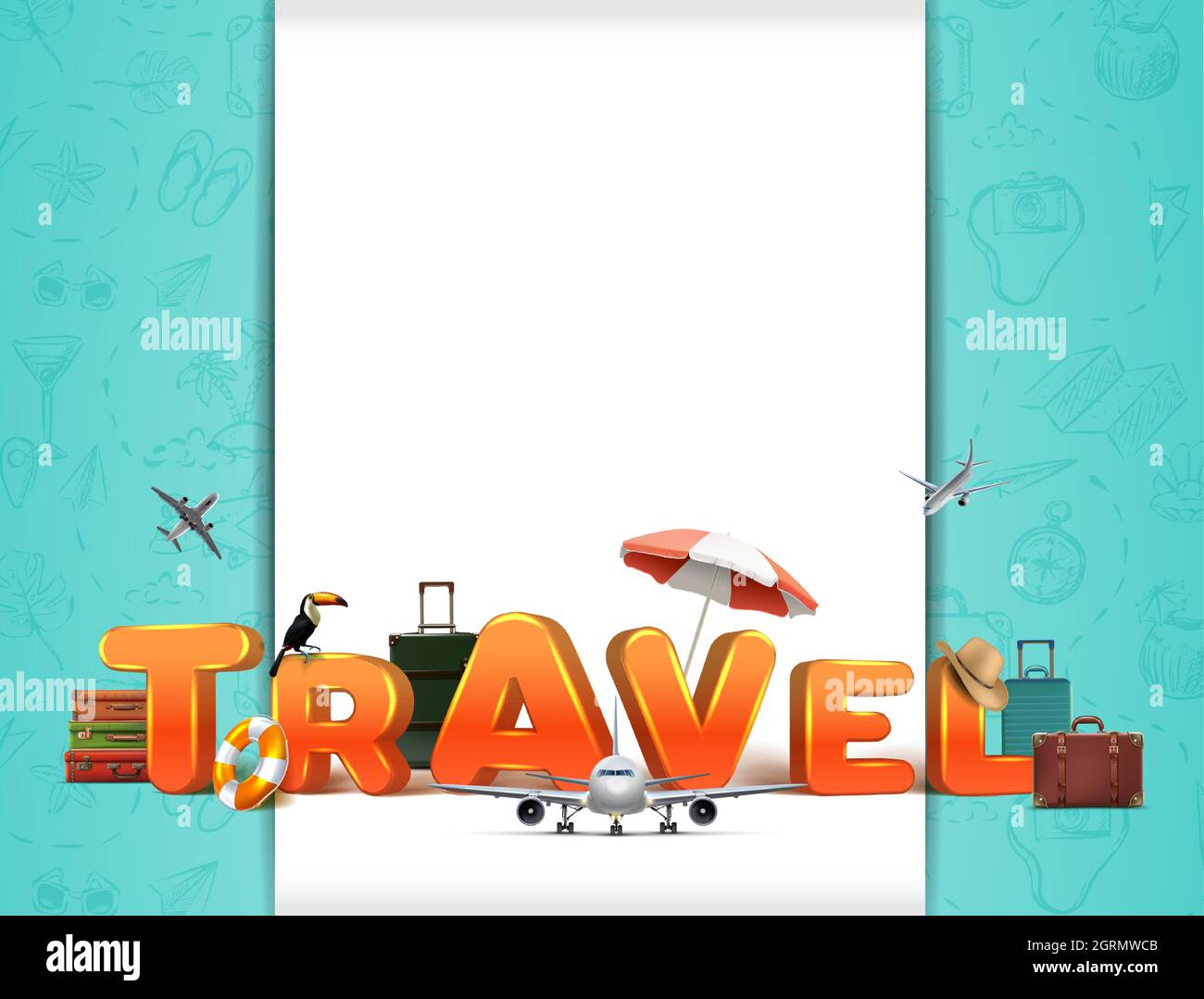 Vector travel around the world banner with 3d letters and realistic ...