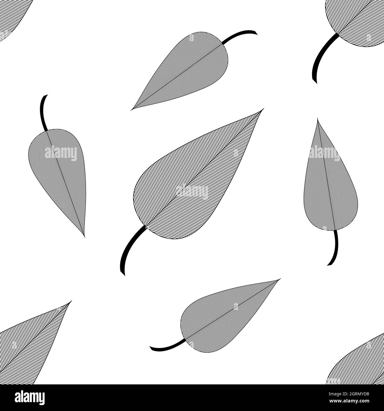 Beautiful leaves line art isolated on white background is in Seamless ...