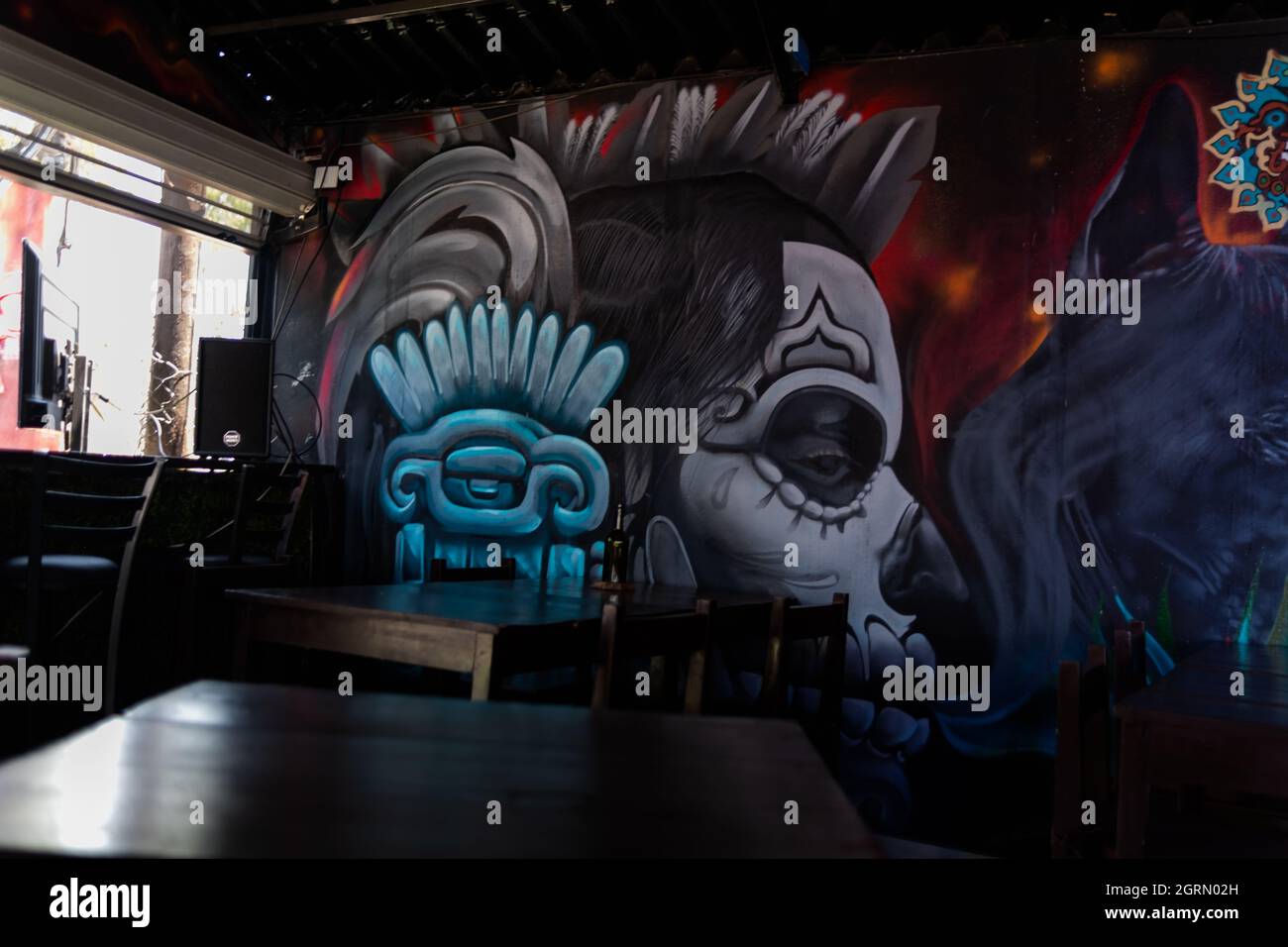 Beautiful mural in restaurant of woman with Mexican skeleton face Stock ...