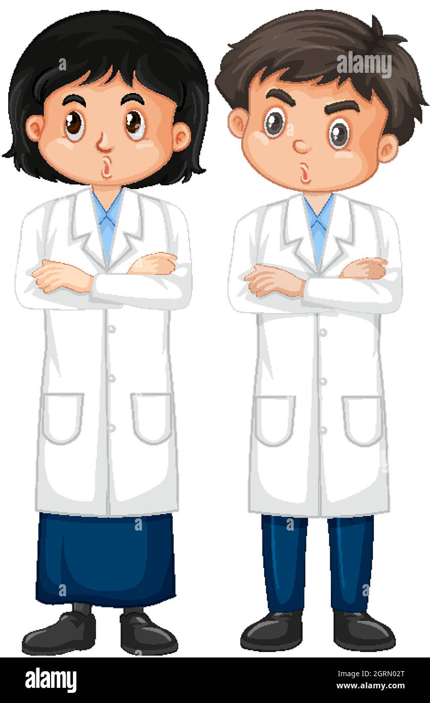 Boy and girl in lab gown on white background Stock Vector Image & Art ...