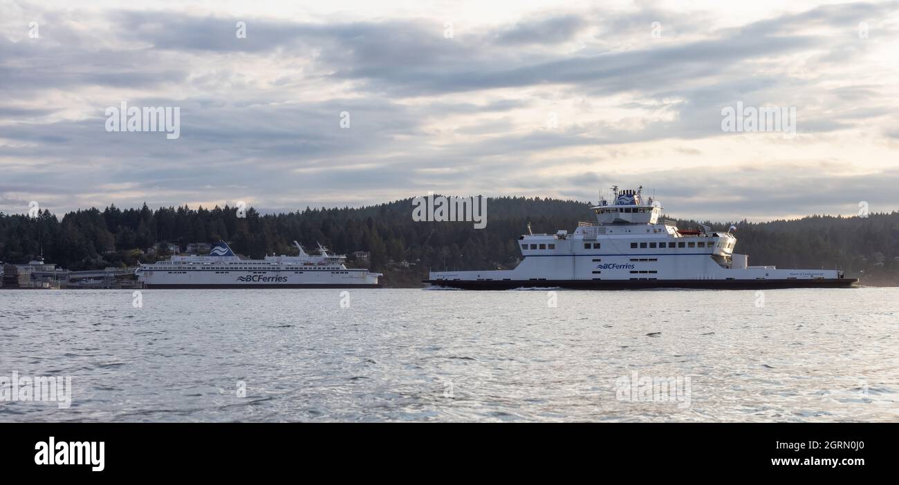 BC Ferries Boat Arriving to the Terminal in Swartz Bay Stock Photo - Alamy