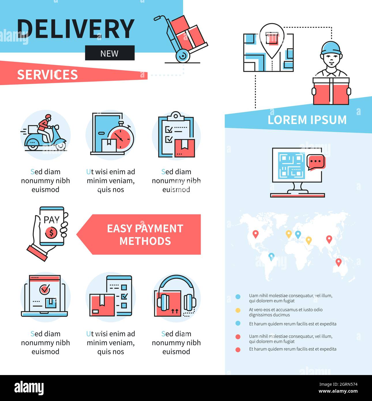 Delivery - vector line design style modern banner. Blue-red color ...