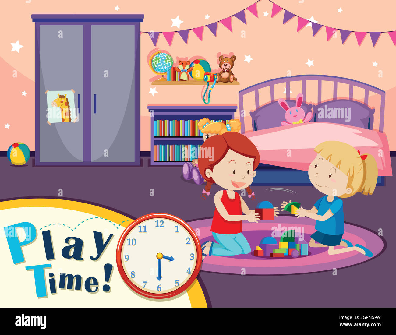 Girls playing toys in bedroom Stock Vector Image & Art - Alamy