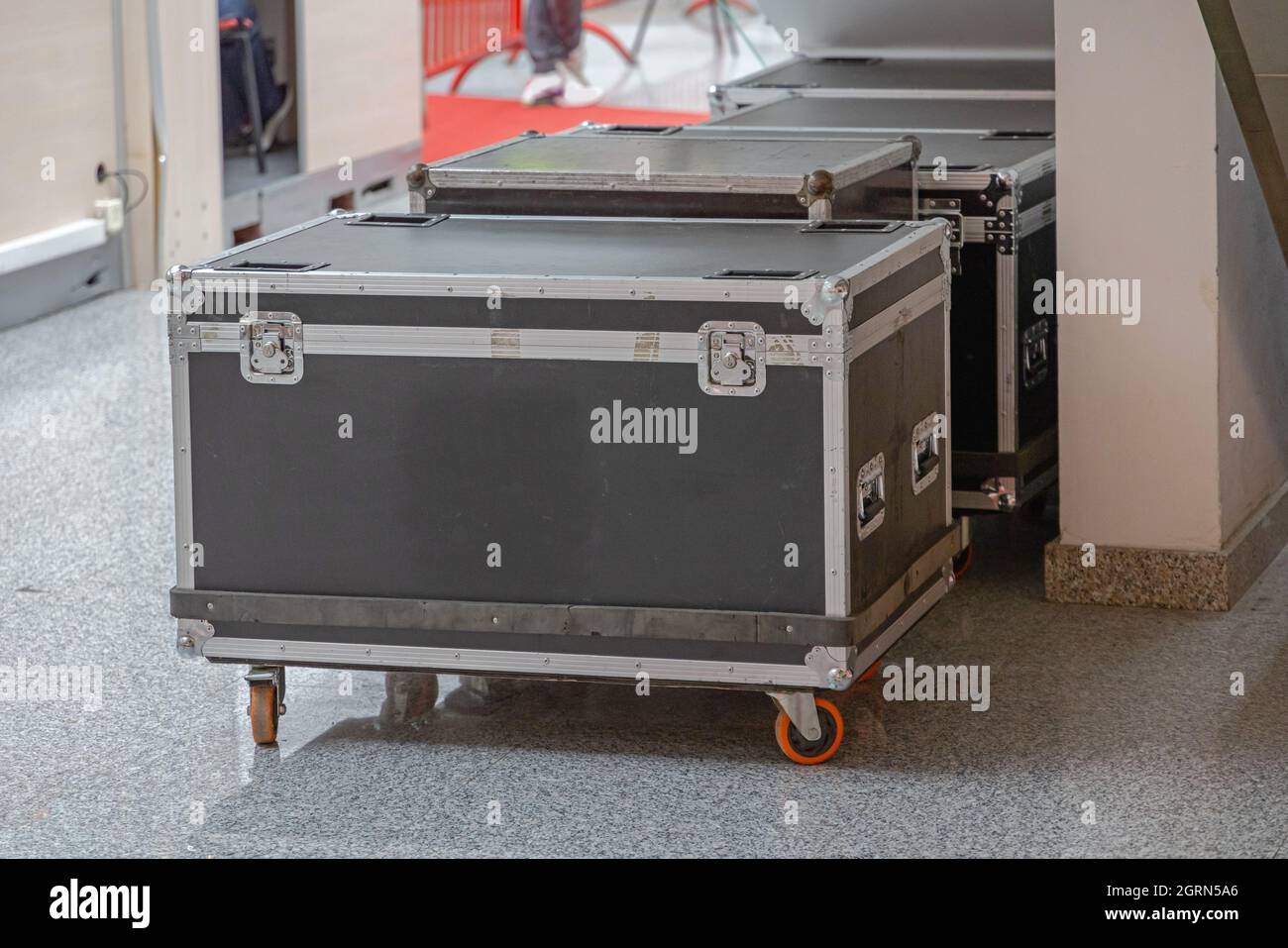 Strong Boxes for Equipment Transport With Wheels Stock Photo - Alamy