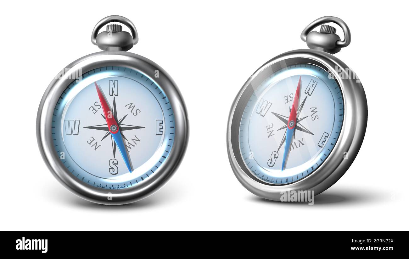 3D realistic vector compass icon in two view front and side. Isolated ...