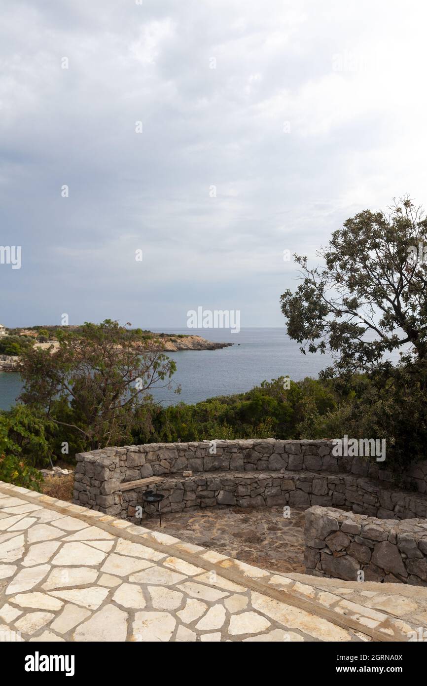 stone terrace with sea view of the bay Stock Photo - Alamy