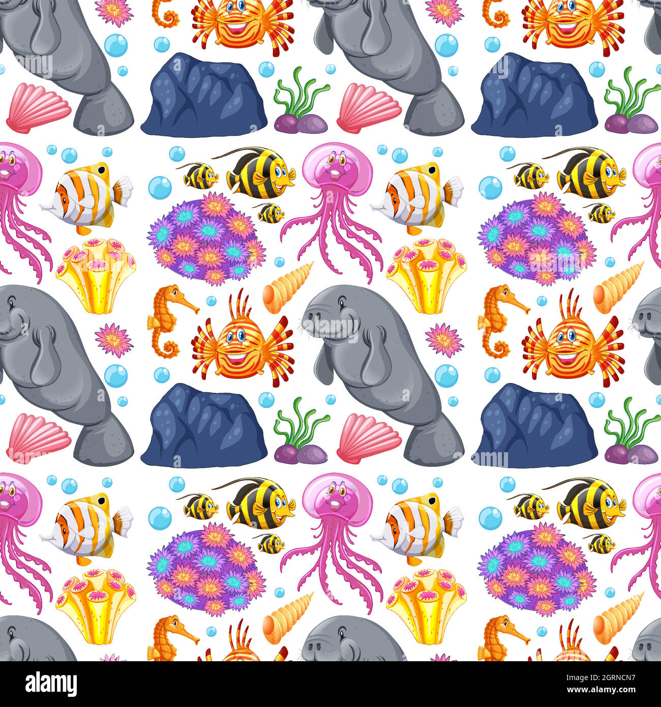 Seamless background design with sea creatures and coral Stock Vector ...