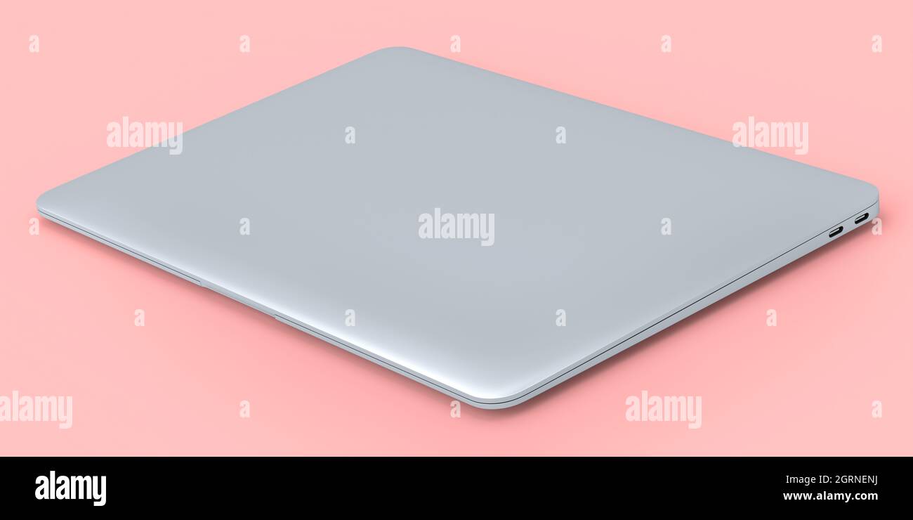 Realistic aluminum laptop with empty white screen display isolated on ...