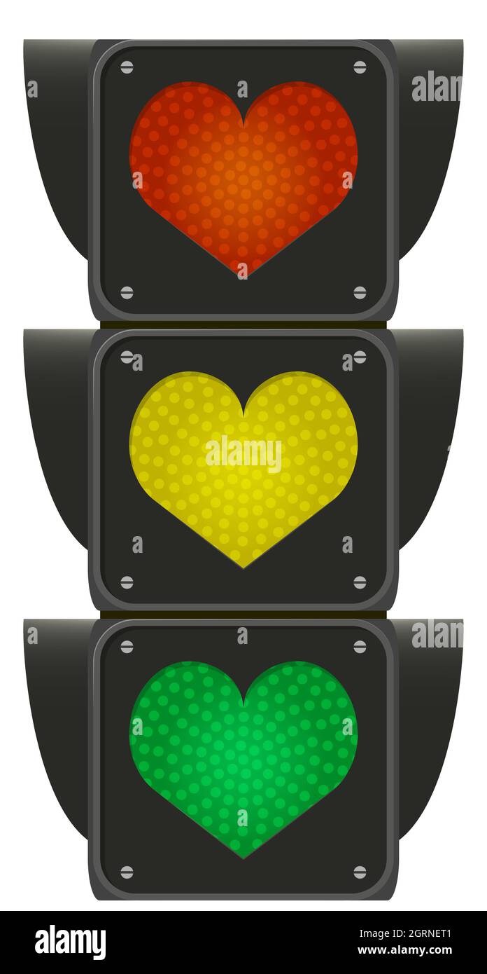 Love traffic lights heart shape creative concept. Road sign, three ...
