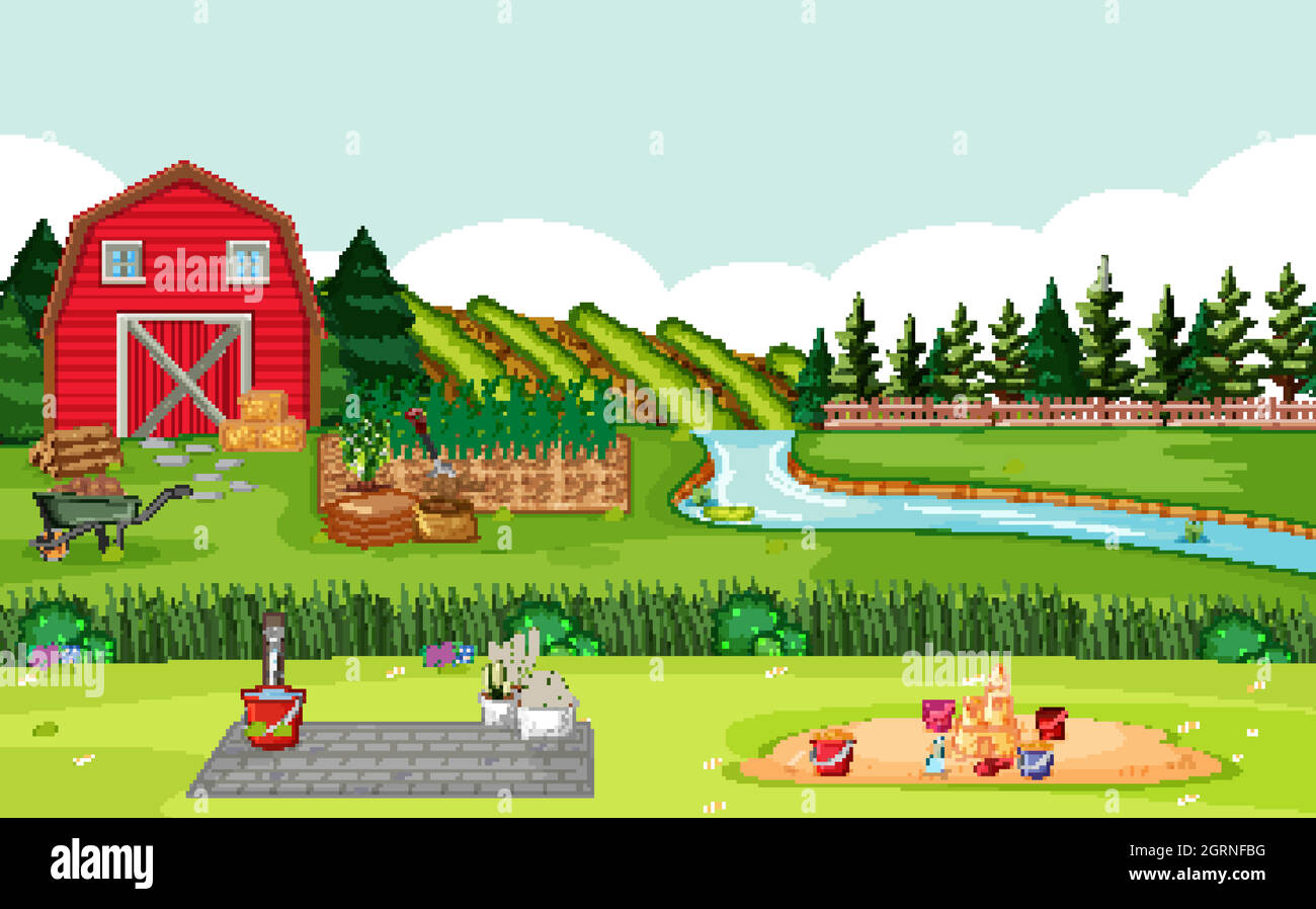 Barn in meadow field Stock Vector Images - Alamy