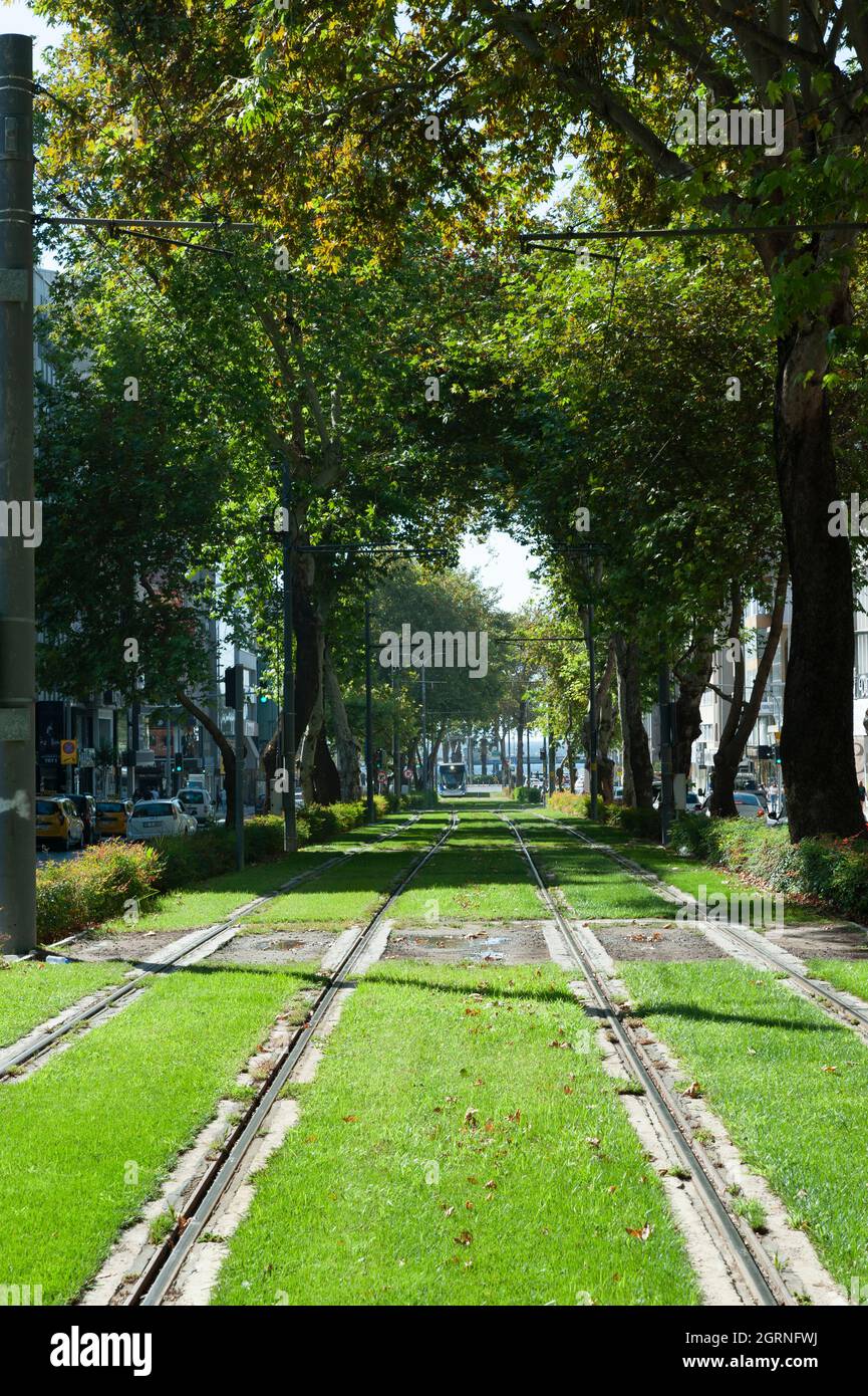 Urban metro line, parkway, train track, railway Stock Photo - Alamy