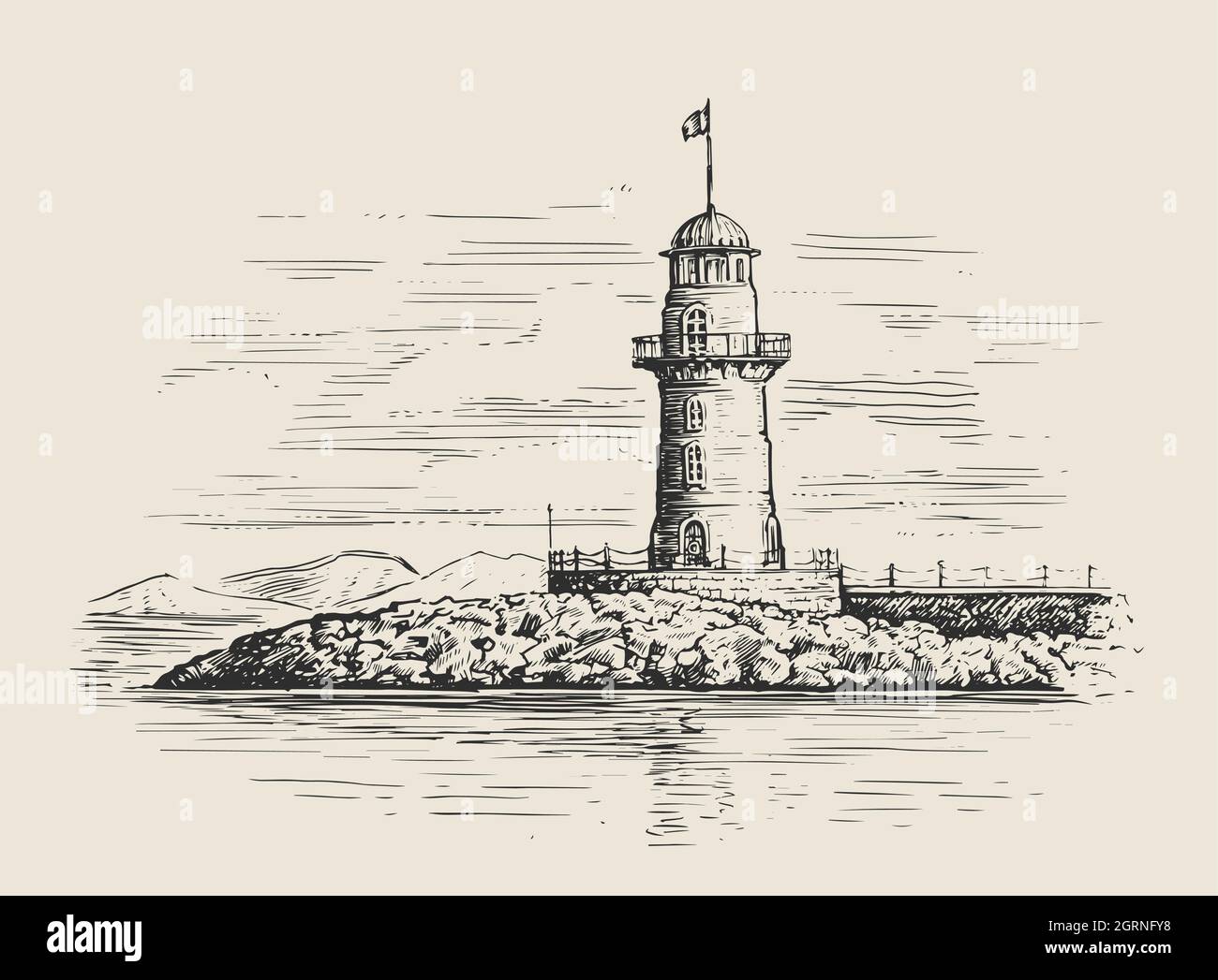 Lighthouse on stone coast Stock Vector Images - Alamy