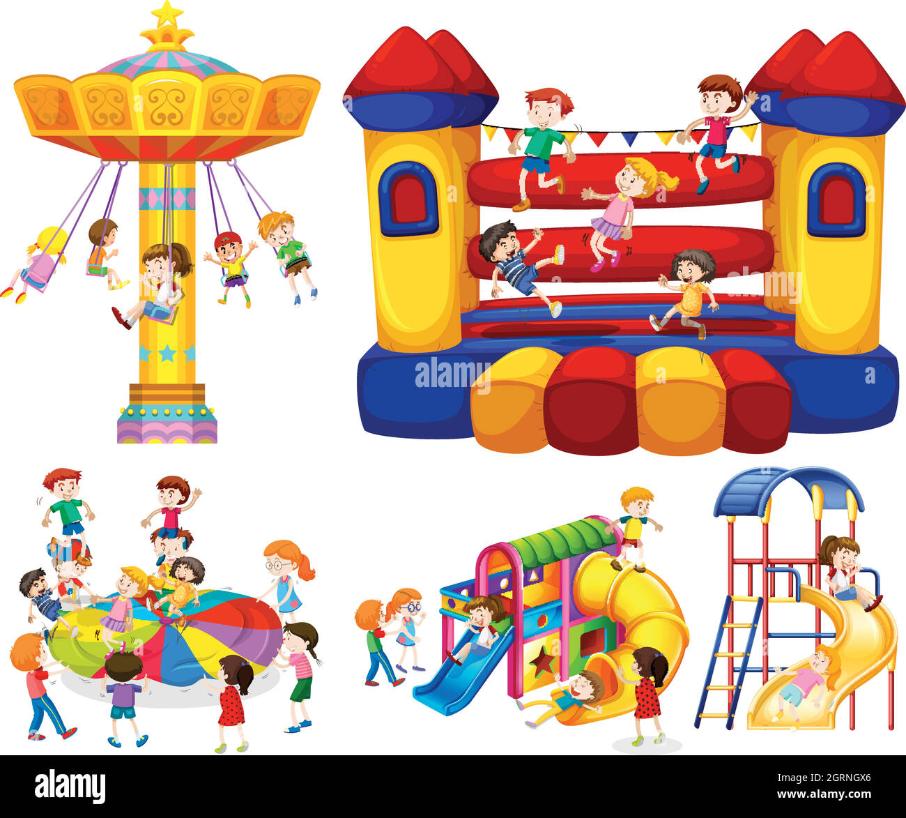 Children playing on different rides Stock Vector Image & Art - Alamy
