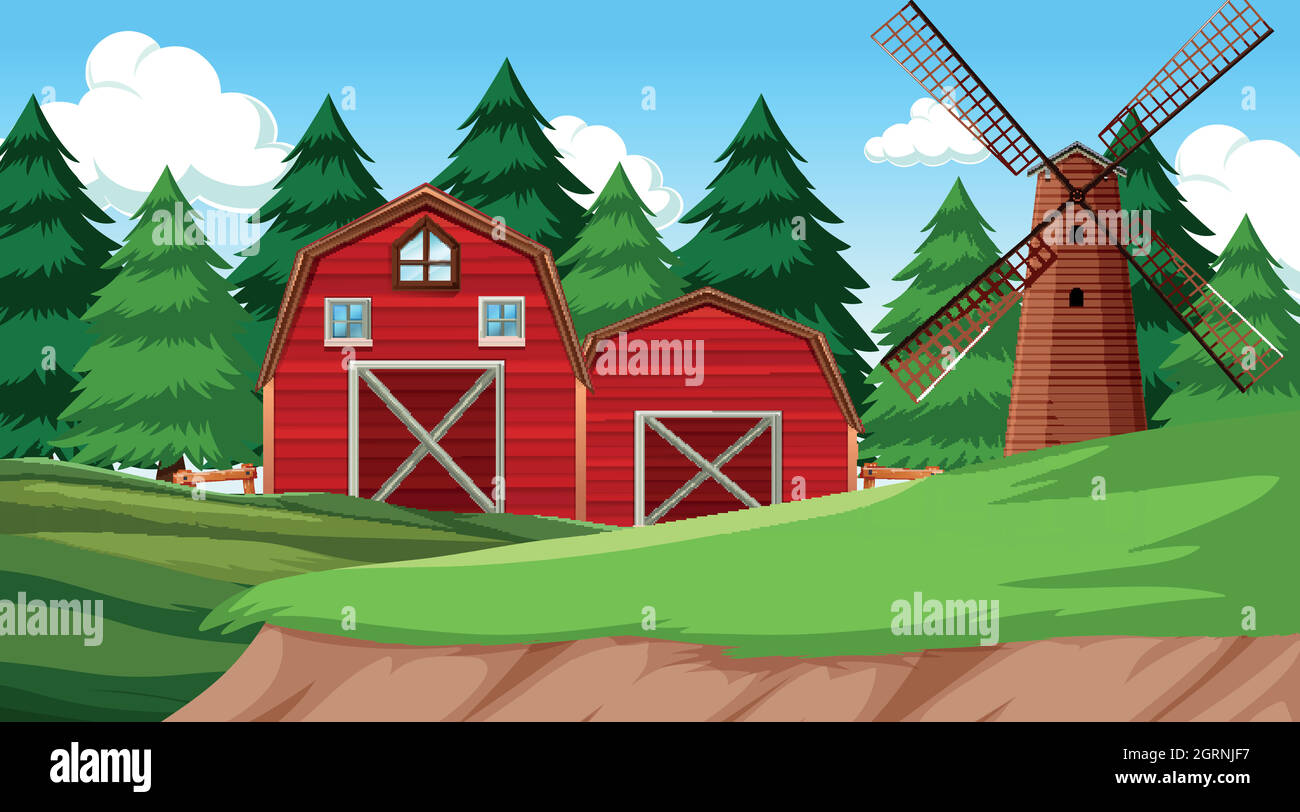 Natural environment scenes landscape with farm Stock Vector Image & Art ...