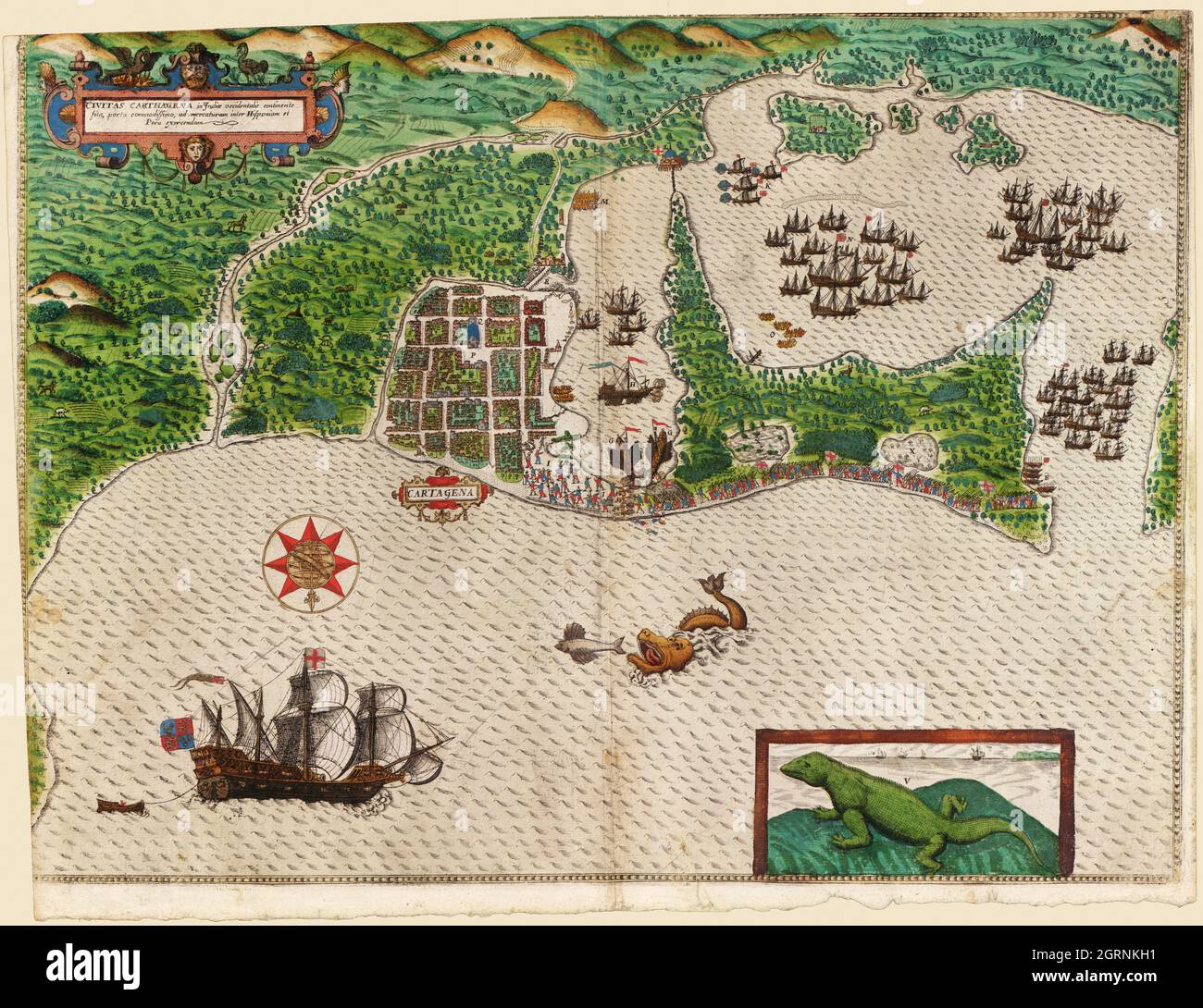 Map and views illustrating Sir Francis Drake's West Indian voyage, 1585 ...