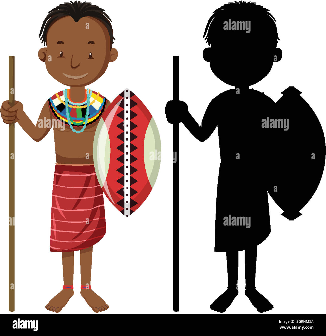 Set of people of African tribes character with its silhouette Stock ...