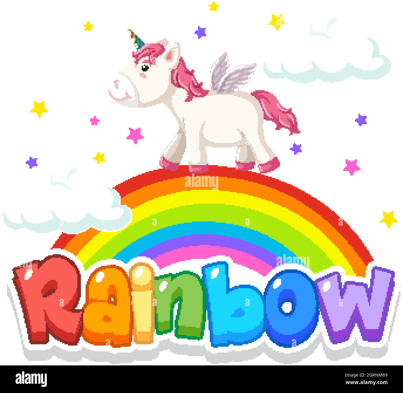 Font design for word rainbow with rainbow in the sky background Stock ...