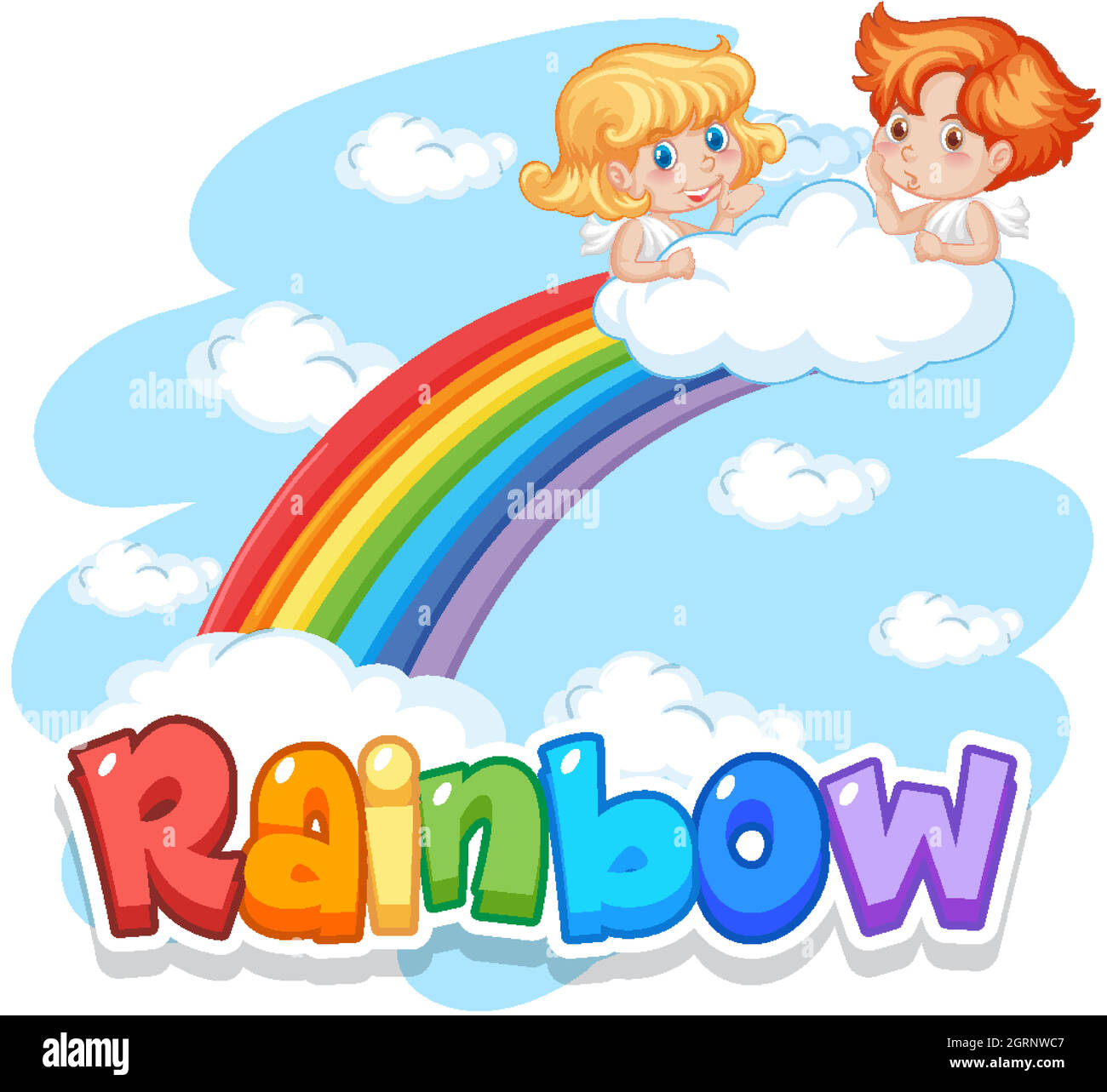 Font design for word rainbow with rainbow in the sky background Stock ...