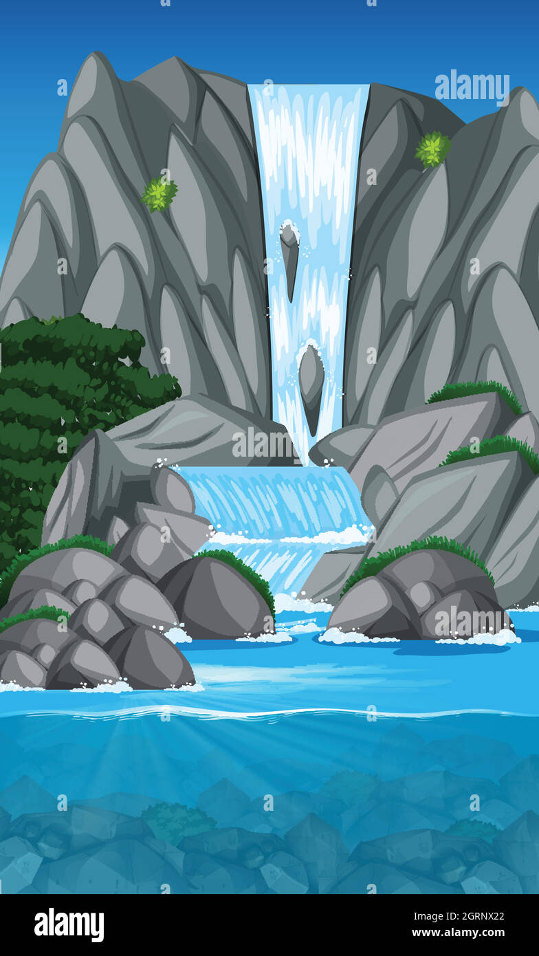 Beautiful waterfall landscape scene Stock Vector Image & Art - Alamy