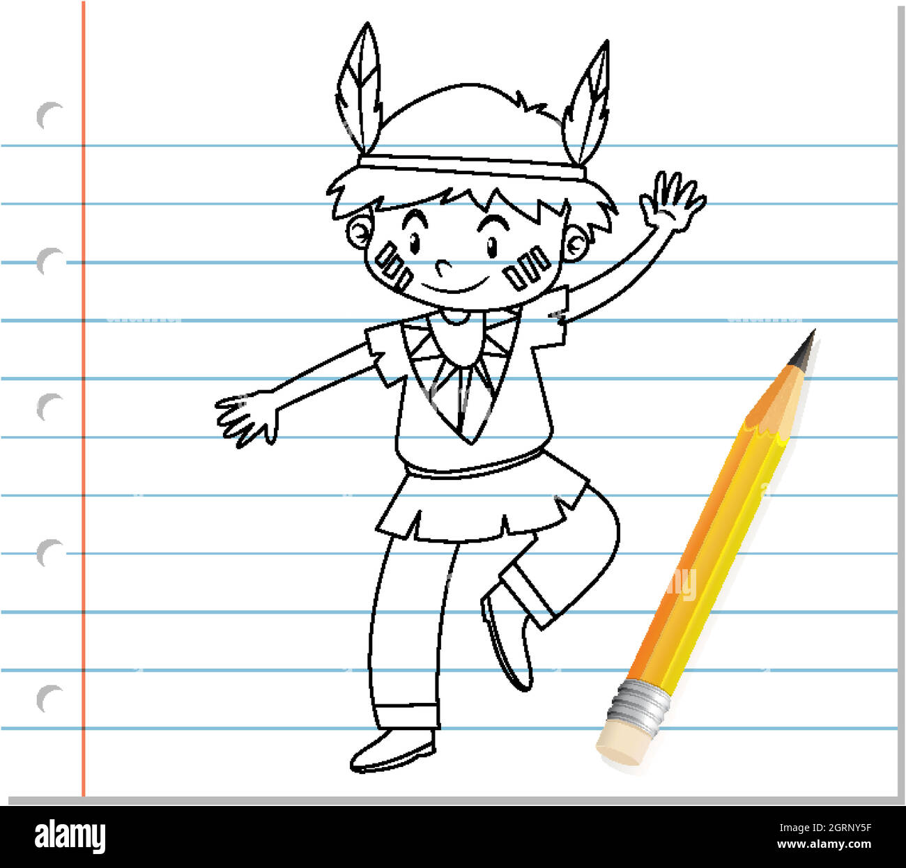 Outline boy wearing native american costume Stock Vector Image & Art ...