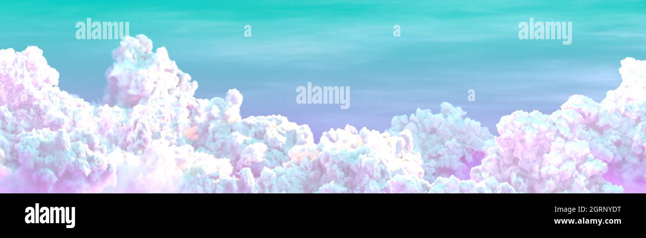 pink and green panorama of clouds background . cgi nature 3D ...