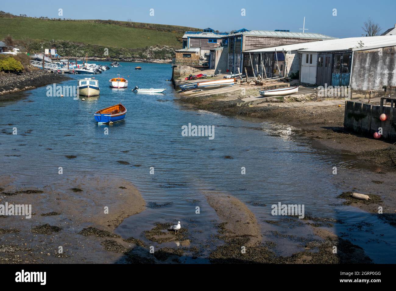 Boats moored in Batson Creek Salcombe, South Devon England Stock Photo ...