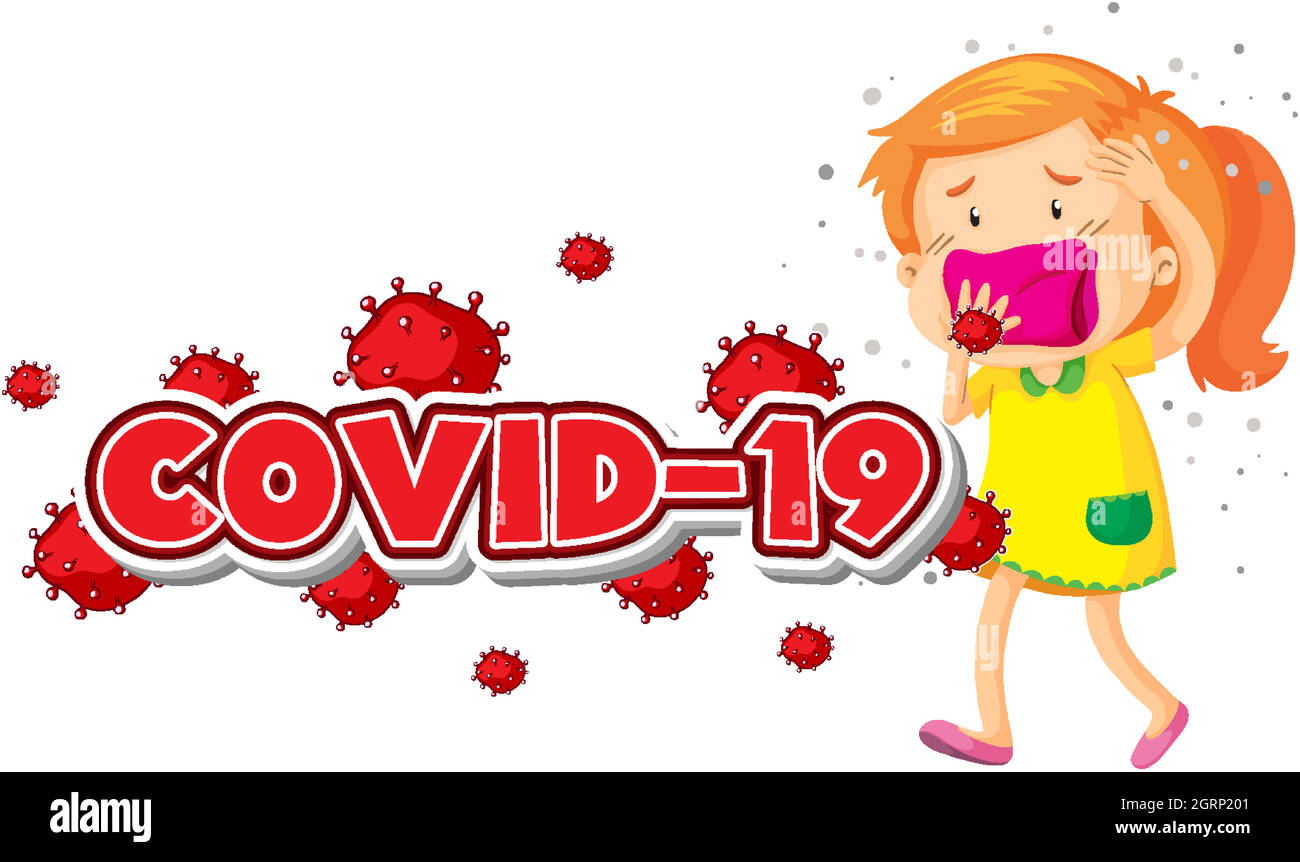 Covid 19 sign template with girl covering her mouth Stock Vector Image ...