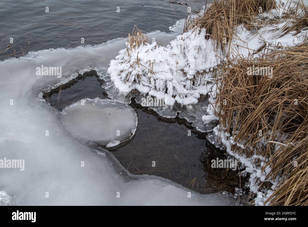 Frozen river with a thick ice layer on the surface Stock Photo - Alamy