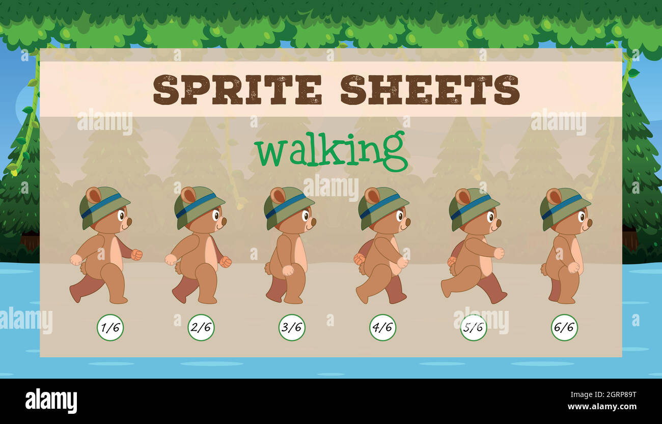Sprite sheet brown bear walking Stock Vector Image & Art - Alamy