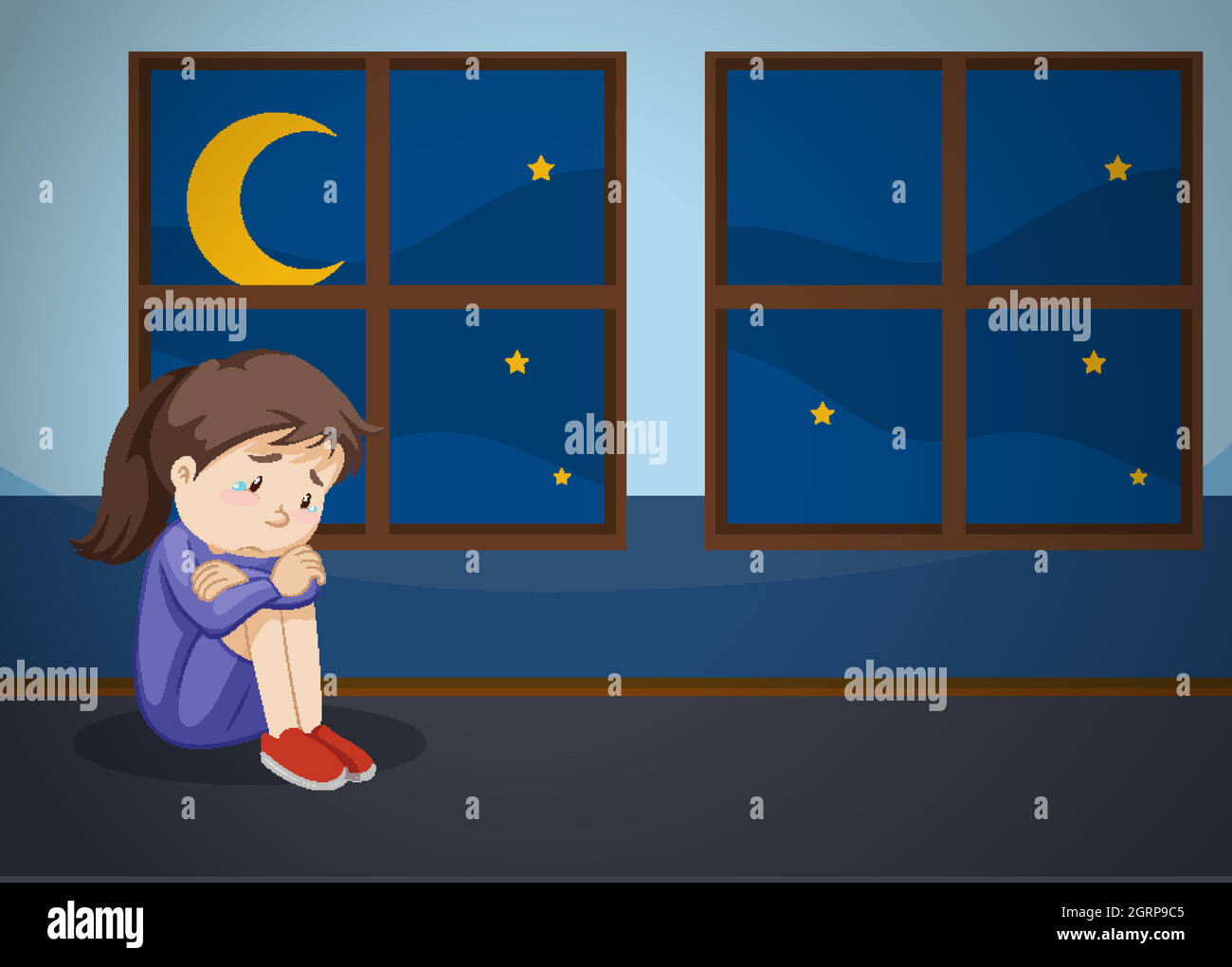 Scene with sad girl crying in the room Stock Vector Image & Art - Alamy