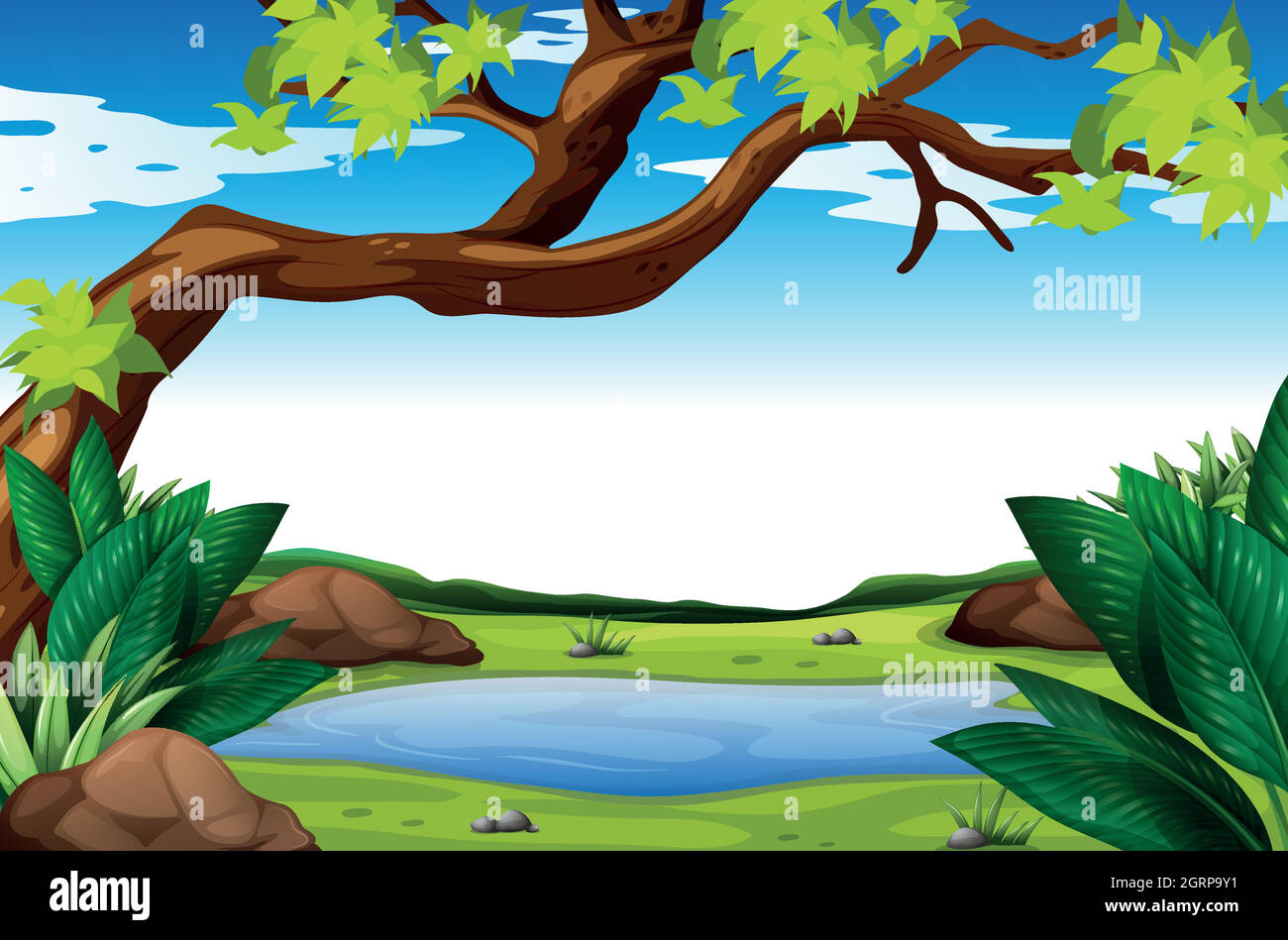Nature scene with tree and pond Stock Vector Image & Art - Alamy