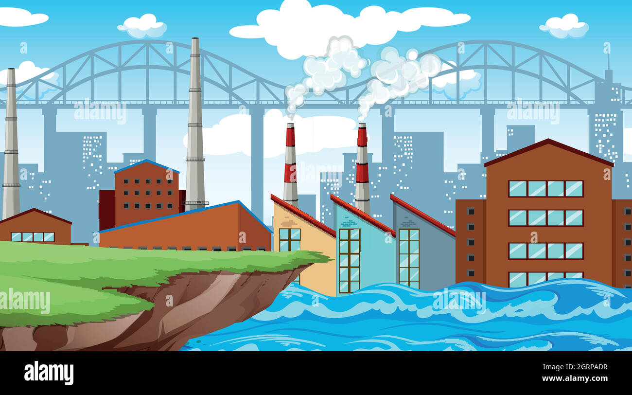 Scene factory water pollution illustration hi-res stock photography and ...