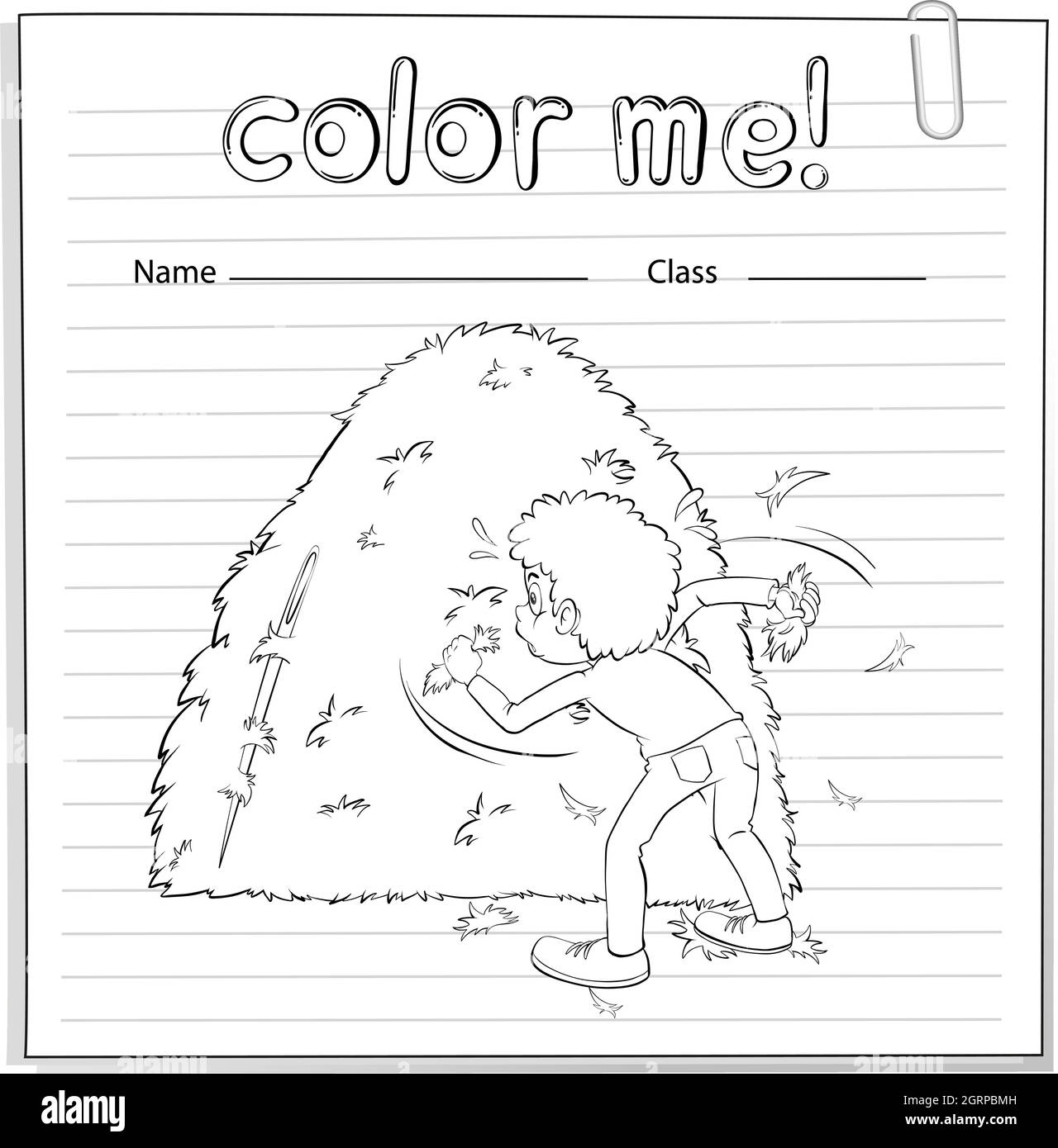 Coloring worksheet with a boy looking at the haystack Stock Vector ...