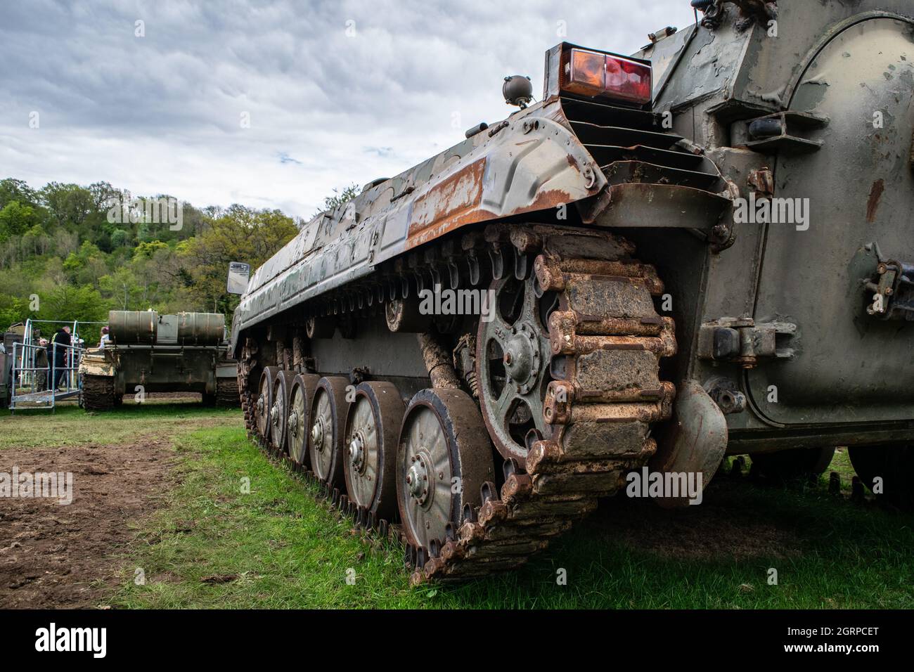 Back side photo of road wheels and link of a Cold-war era Polish tank ...
