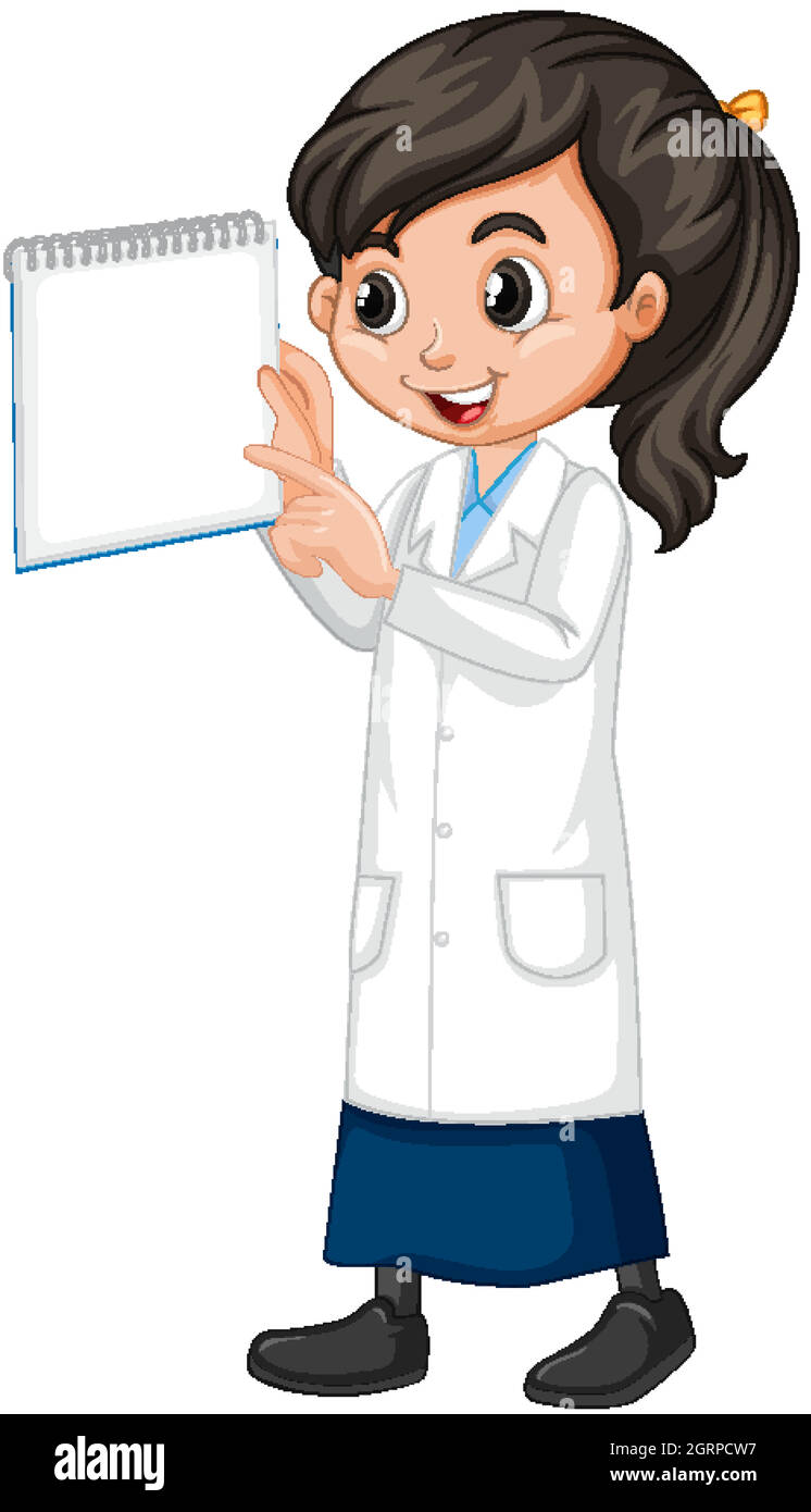 Girl in science gown with notebook on white background Stock Vector ...