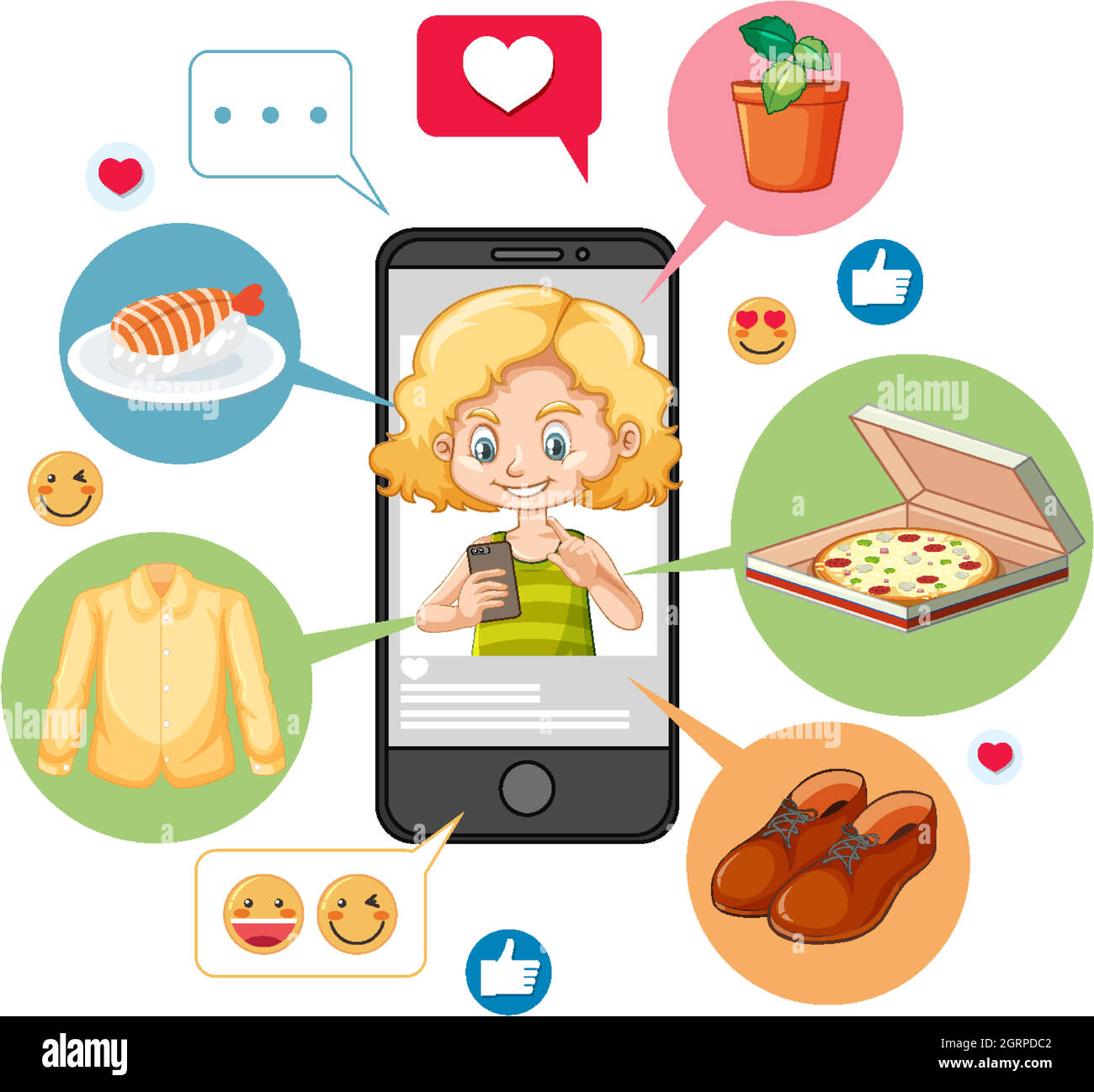 Girl searching on smartphone cartoon character isolated on white ...